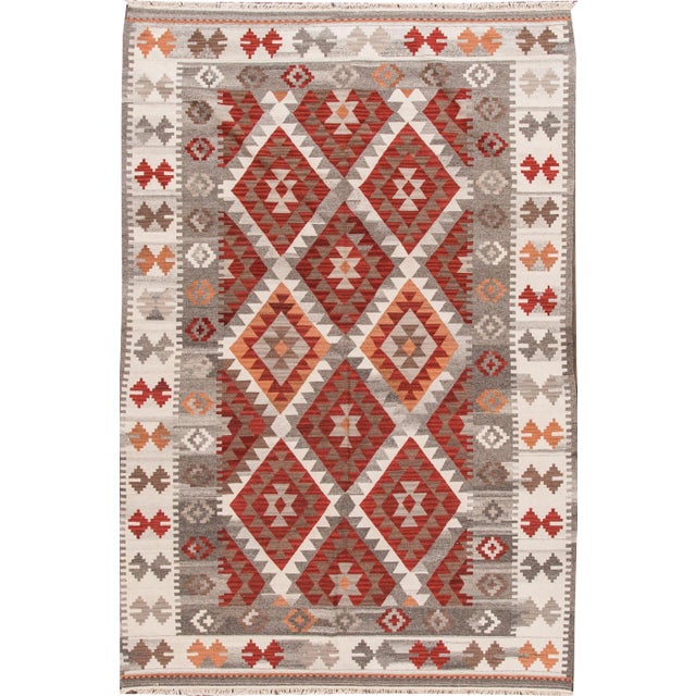 Rust Modern Killim Handmade Wool Rug | Chairish