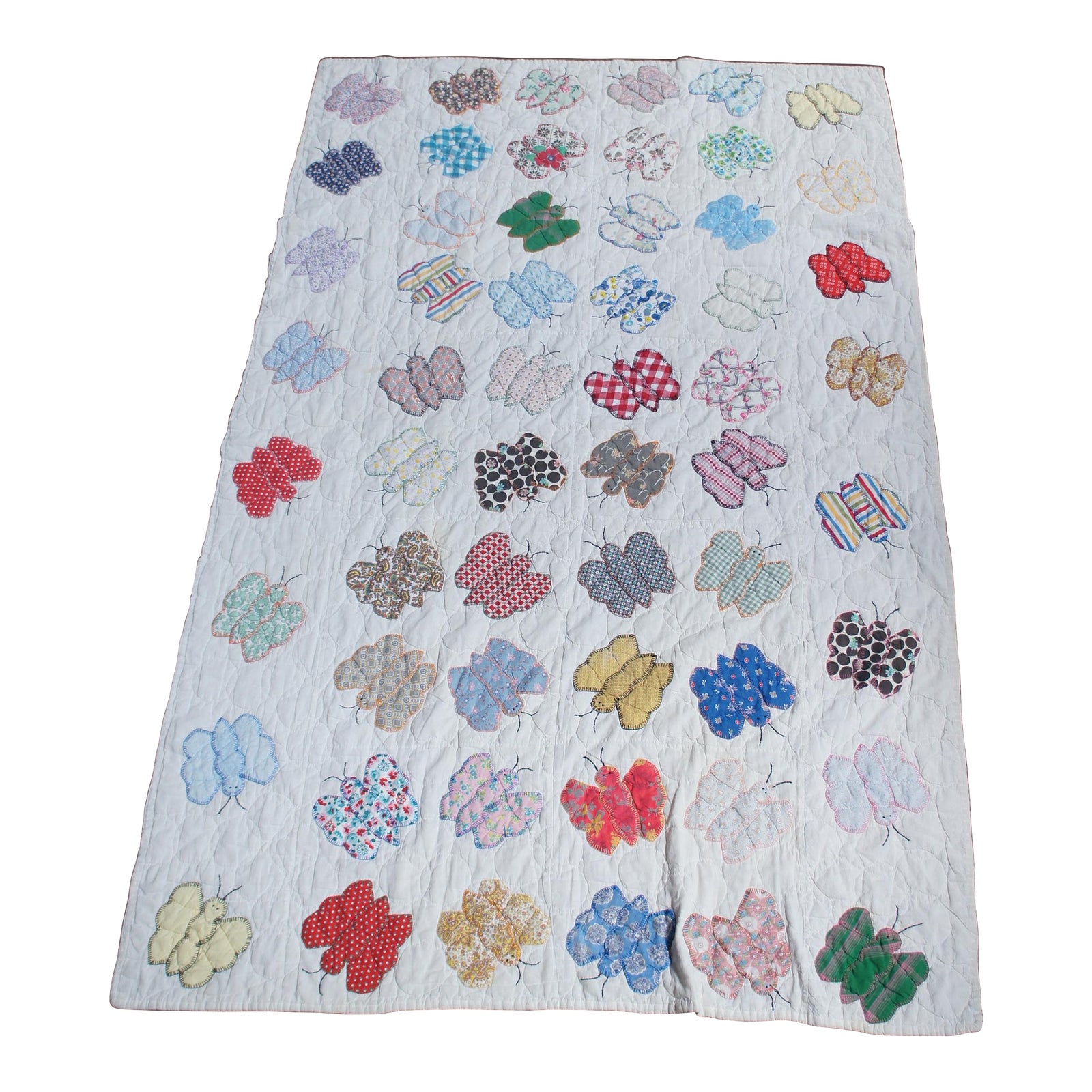 Vintage Folk Art Hand Stitched Appliqué Twin Size Cotton Butterfly ...
