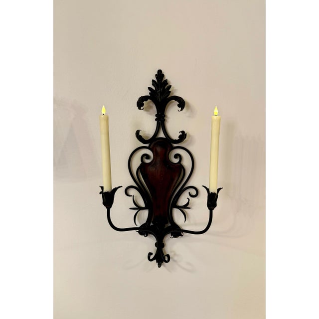 Mid 20th Century Large Rococo Style Candle Sconce, Wrought Iron ...
