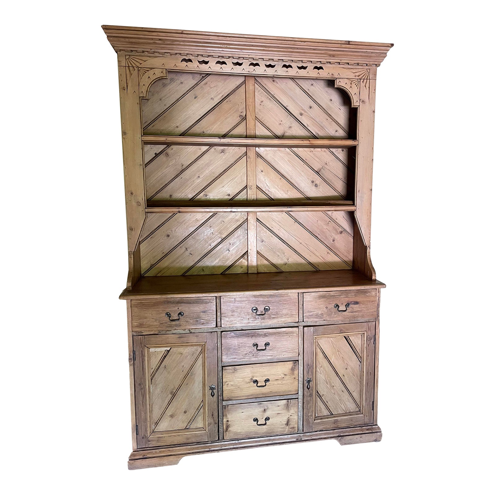 19th Century Antique Step Back Pine Hutch Cupboard | Chairish