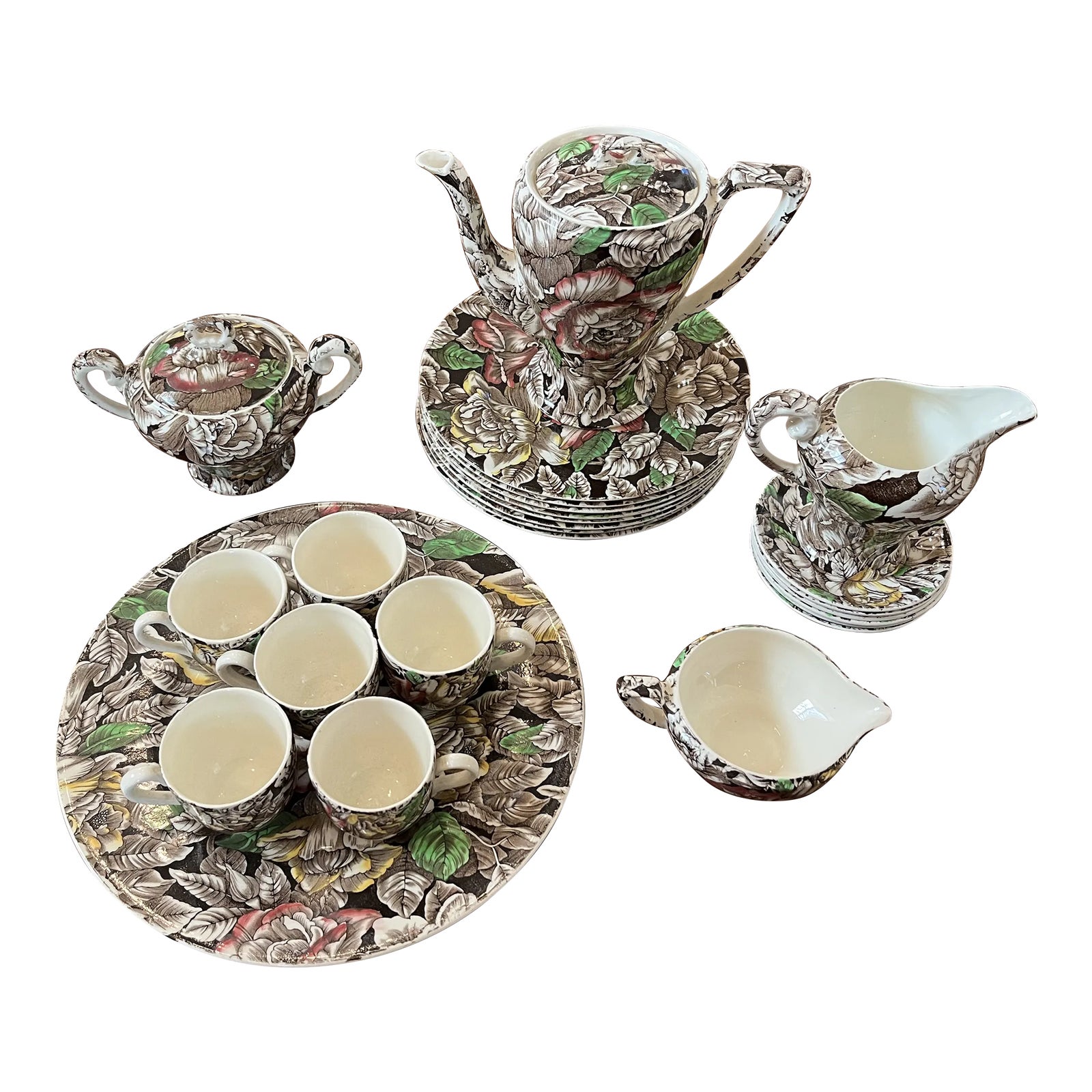1930s Myott Son & Co. "Bermuda" Tea and Dessert Set- 27 Pieces | Chairish