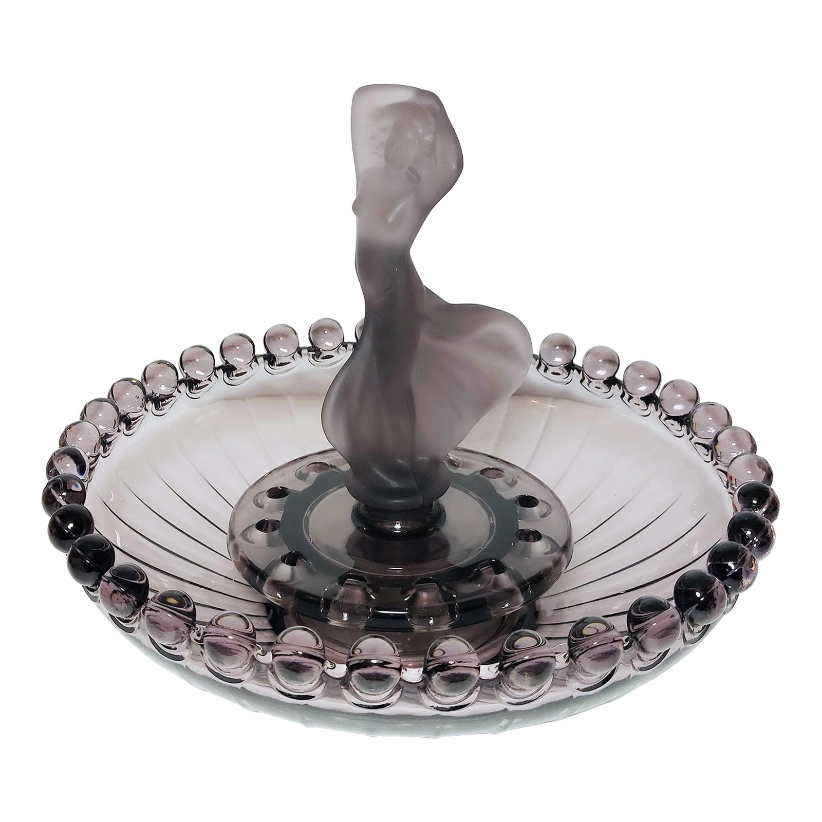 Art Deco Purple Glass Bowl - Dancing Lady Water Splash Pattern Float ...