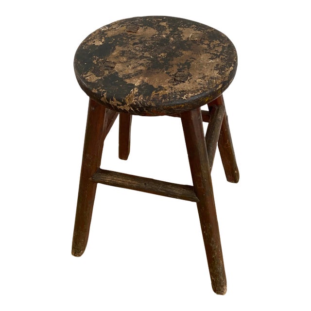 Vintage Primitive Wooden Stool | Chairish
