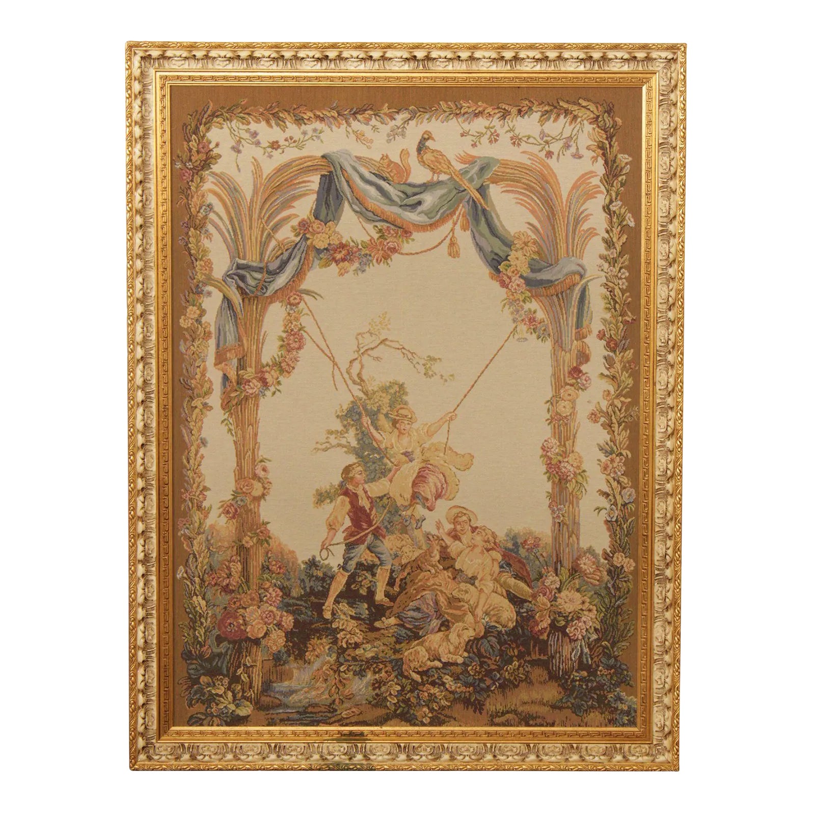 Late 20th Century French Rococo Style Large Custom Framed Tapestry ...