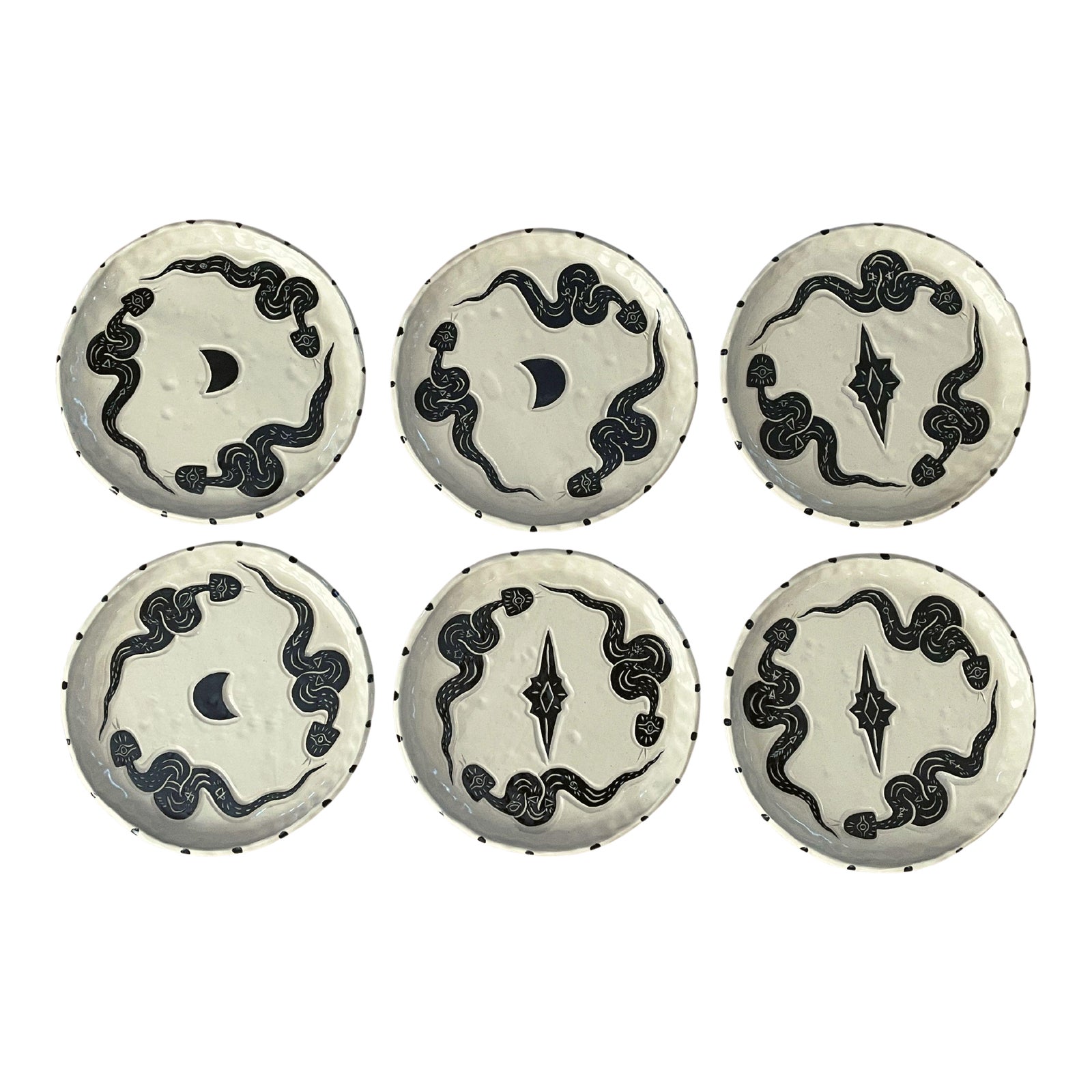 Contemporary Burnt Thistle Ceramics Snake Dinner Plates - Set of 6 ...