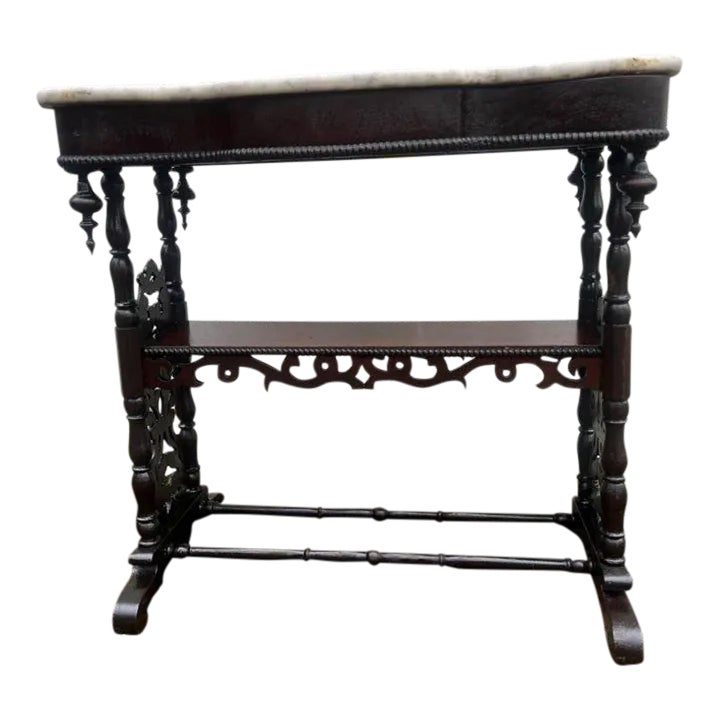 Victorian White Marble Top Walnut Wpool Turned.Leg Stand Table, Circa ...