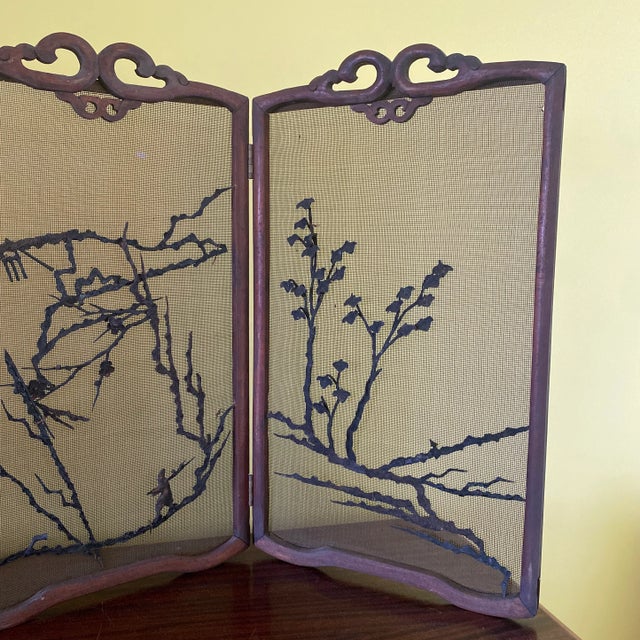 Japanese Rosewood or Teak 4 Panel Table Screen | Chairish