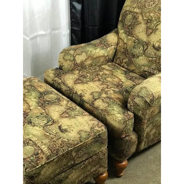 Late 20th Century Global World Map Tapestry Armchair With Matching ...