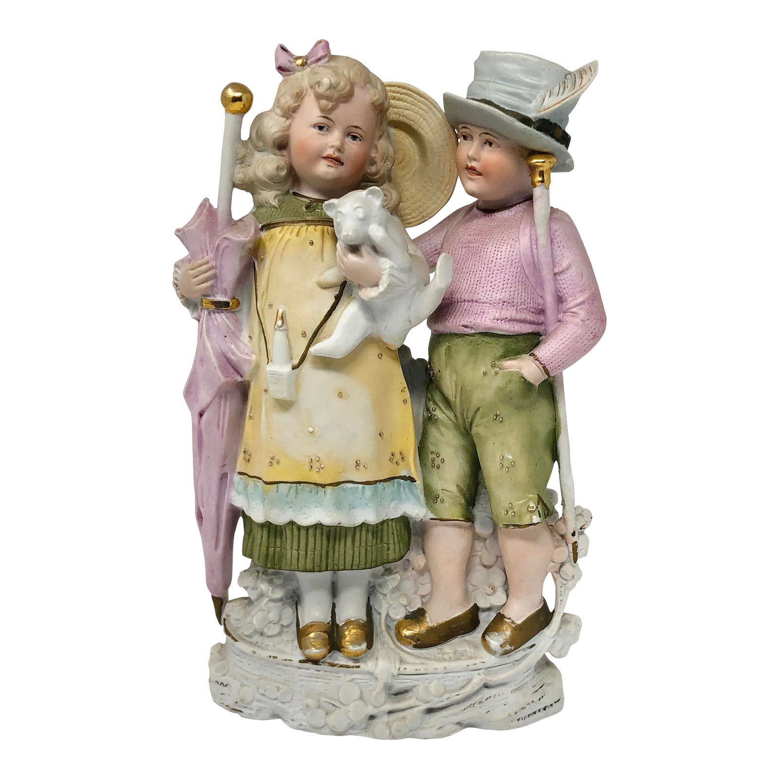 Antique German Bisque Figurine of a Boy and Girl | Chairish