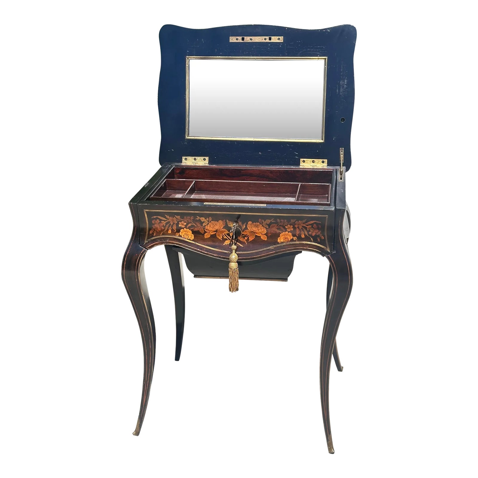 Antique Louis Philippe Ebony Inlaid Vanity Dressing Table | Chairish