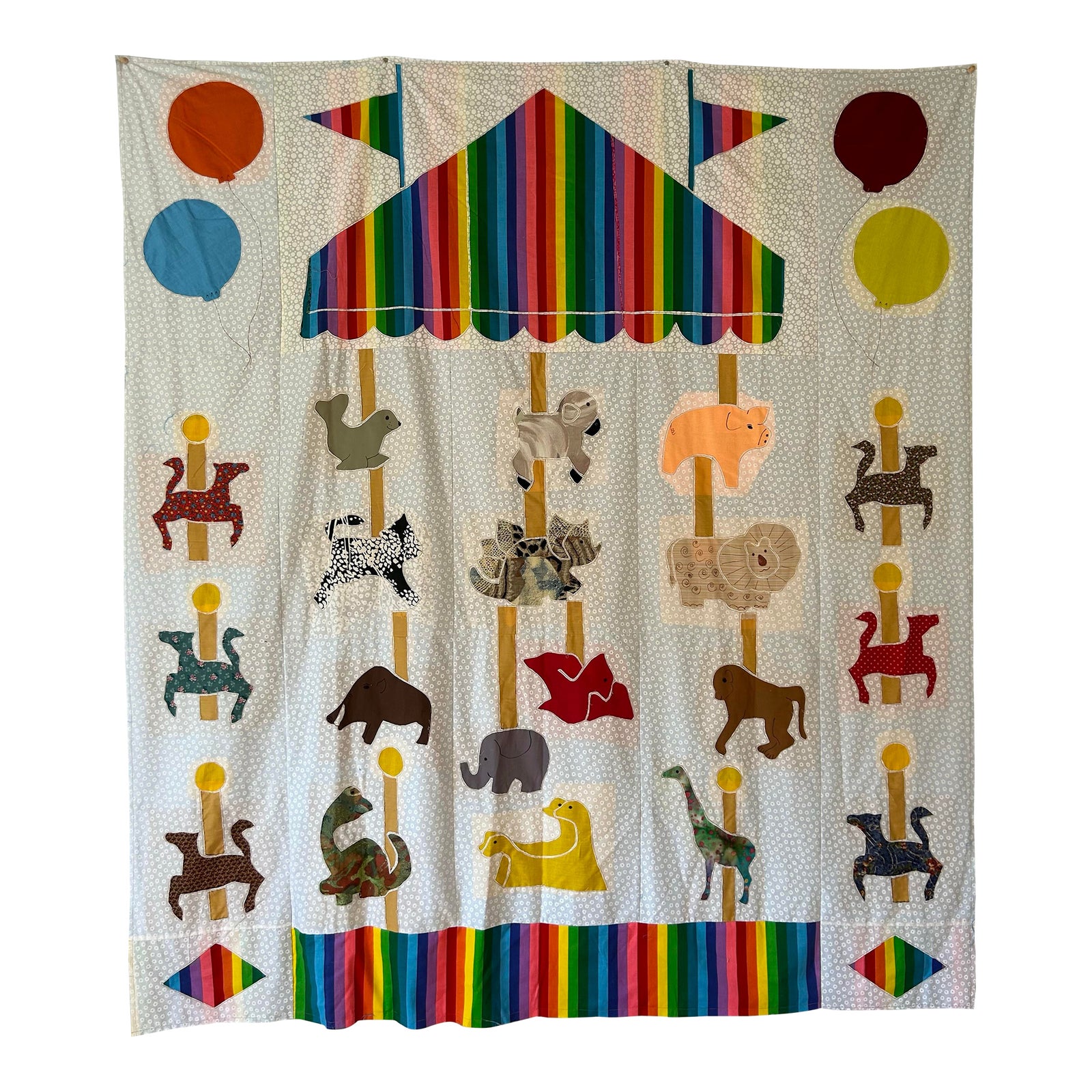 Vintage Hand Made Appliqué Carousel Quilt by Textile Artist Gustav ...