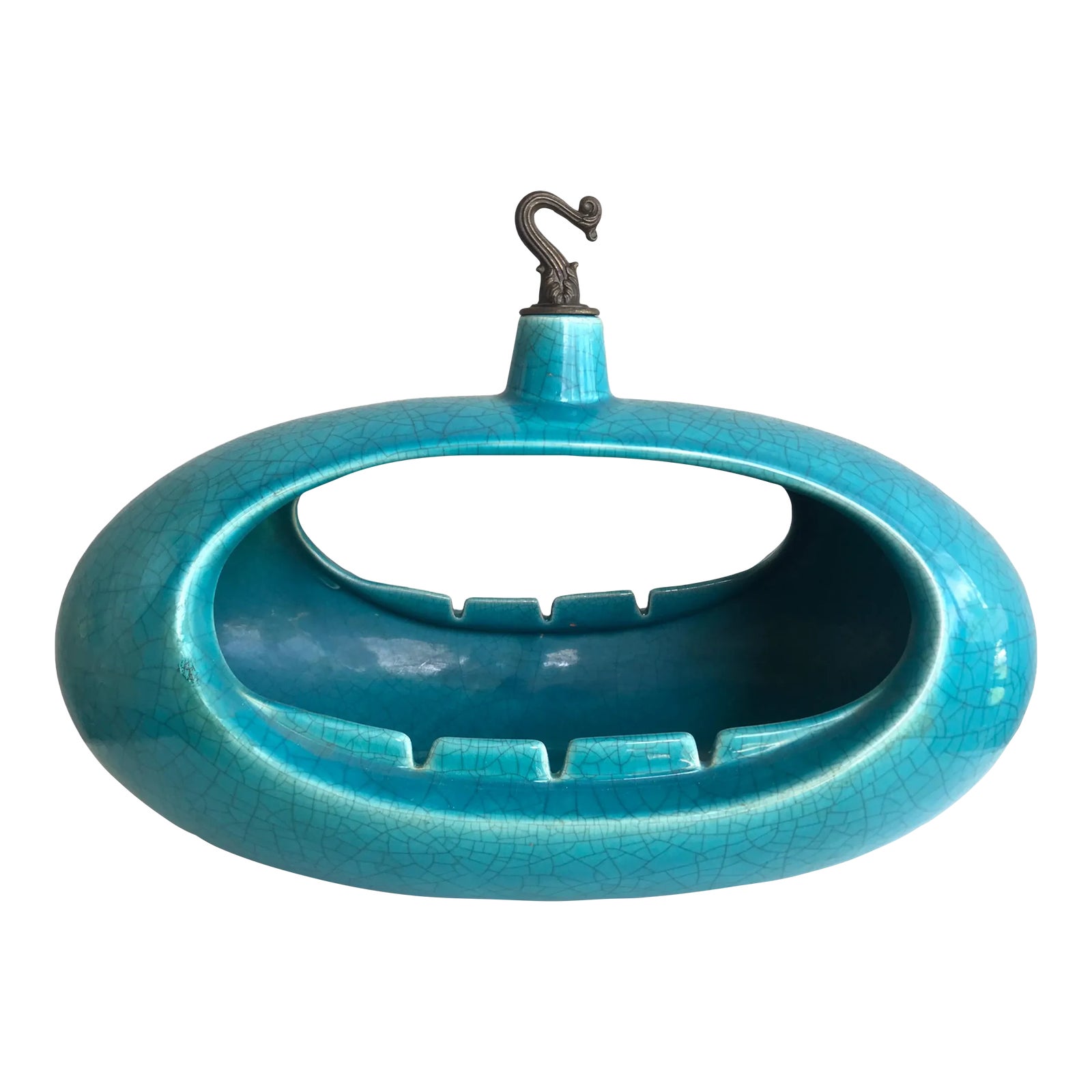Vintage Mid-Century Modern Large Hanging Turquoise Ceramic Ashtray ...
