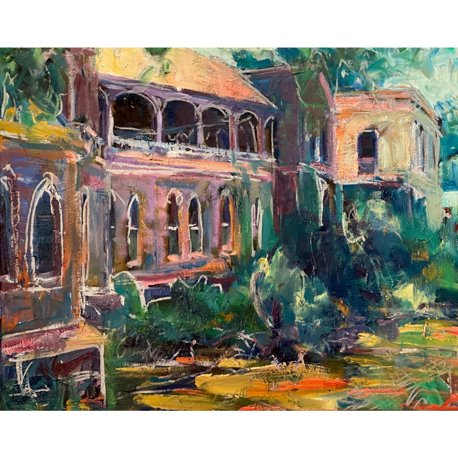 Abstract Expressionist Original "Building, Sunset #3" Oil Painting by ...