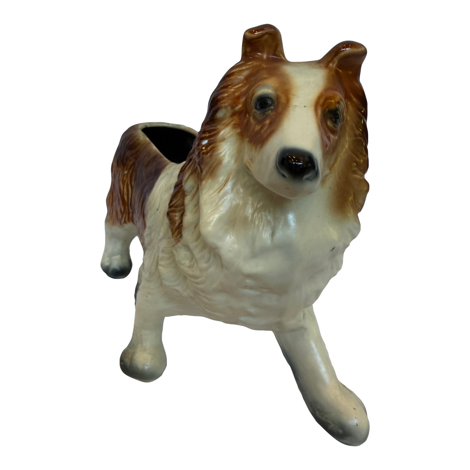 1940s Lifelike Porcelain Collie Planter | Chairish