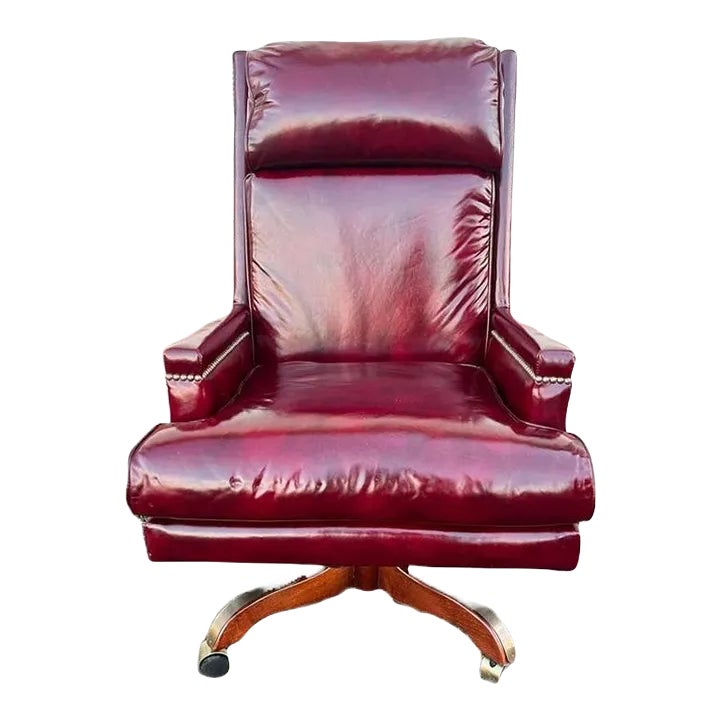 Hickory Furniture Burgundy Leather Swivel and Rocker Office Chair ...