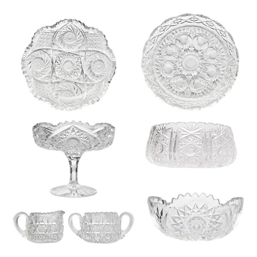 1940s 7-Piece American Brilliant Period Cut Crystal Dinnerware Serving ...