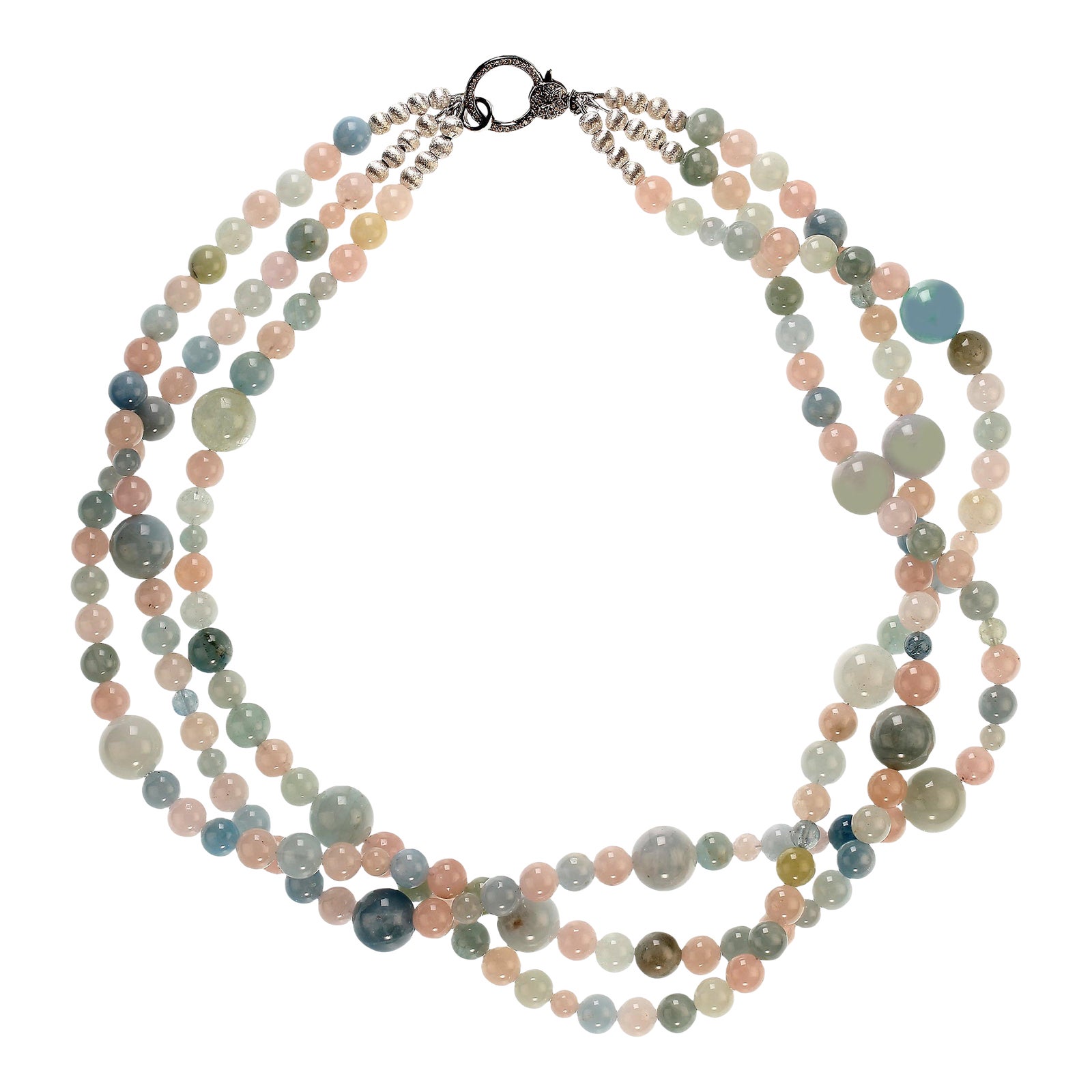 Ajd 23 Inch Three Strand Multi Color Beryl Necklace in Pink, Blue and ...