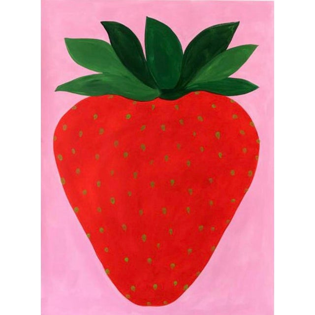 Original Strawberry Acrylic Painting in Simple White Frame | Chairish