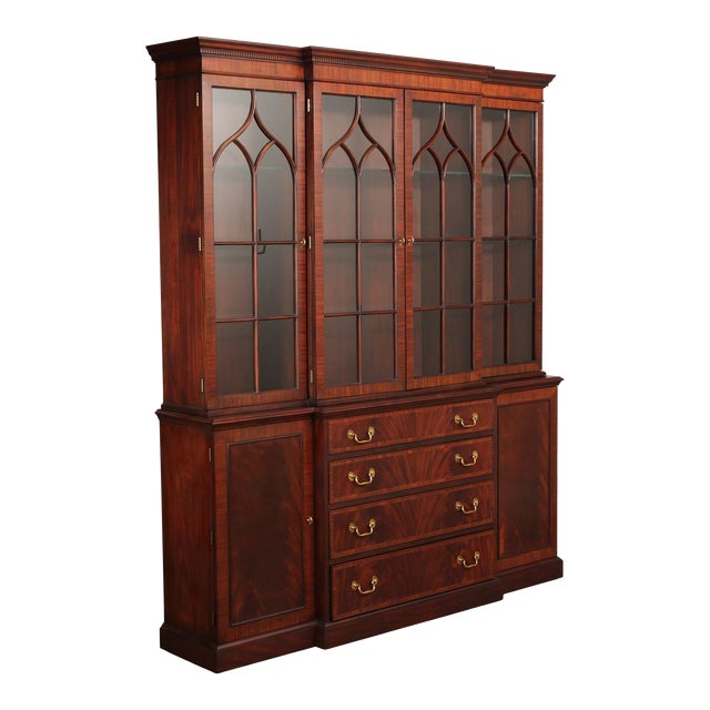 Henkel Harris Georgian Style Mahogany Breakfront Bookcase | Chairish