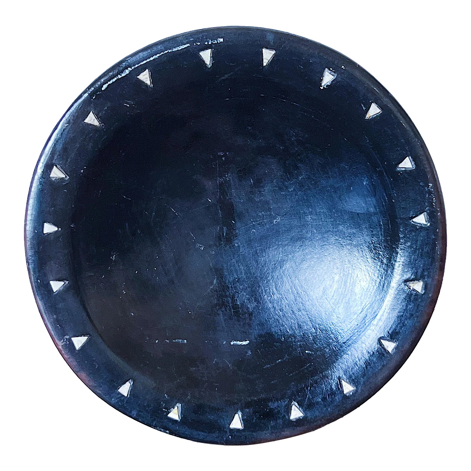 Mid-Century Hand Turned African Plate With Inlaid Diamond Design | Chairish