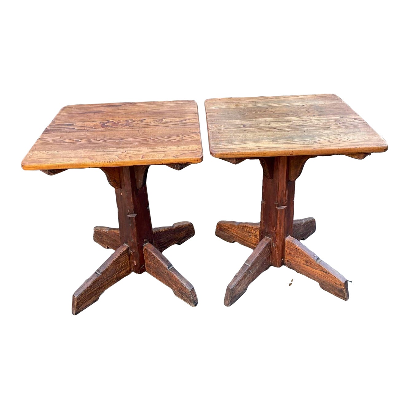 Pair of English Oak Pub Tables or Side Tables Arts and Crafts | Chairish