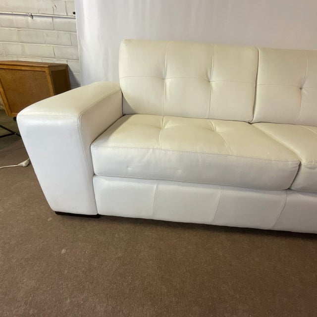 Contemporary Cube Style White Faux Leather Sofa | Chairish