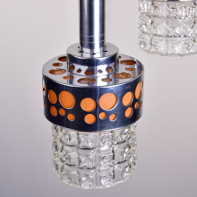 Mid Century Three Light Fixture With Chrome and Textured Glass Shades ...