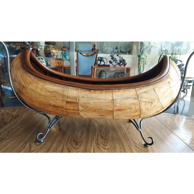 1970s Vintage Wrought Iron, Wood and Glass Canoe Coffee Table | Chairish