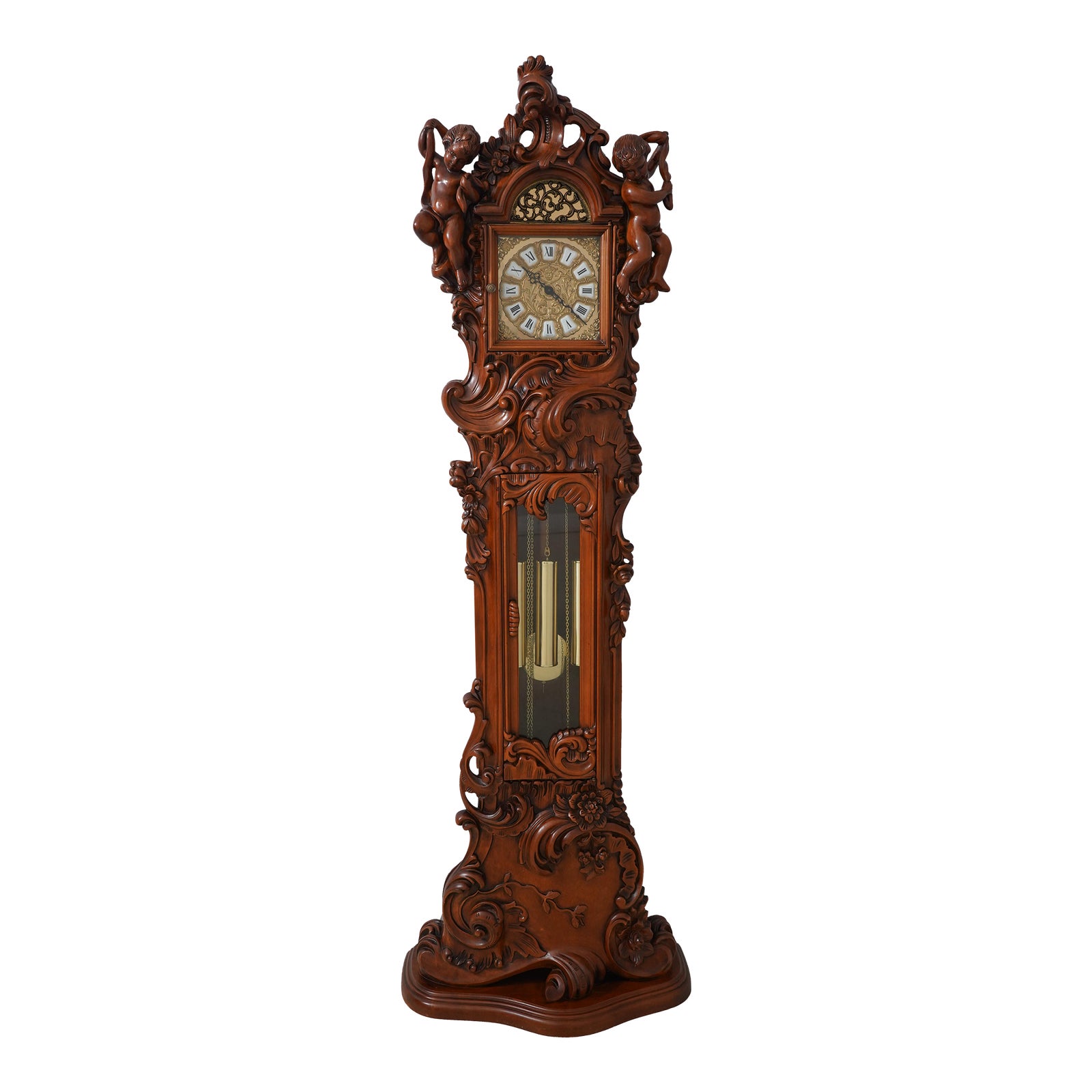 Italian Cherub Highly Carved Grandfather Clock | Chairish