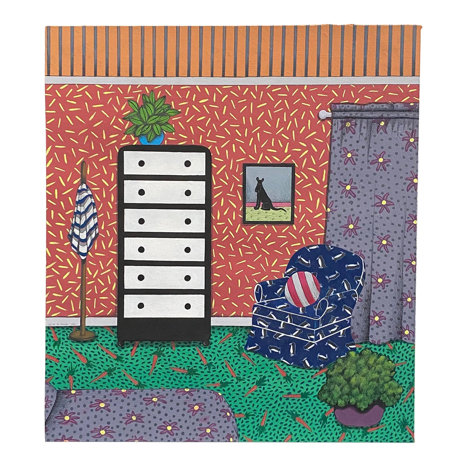 1981 Celia Flock Interior Painting | Chairish