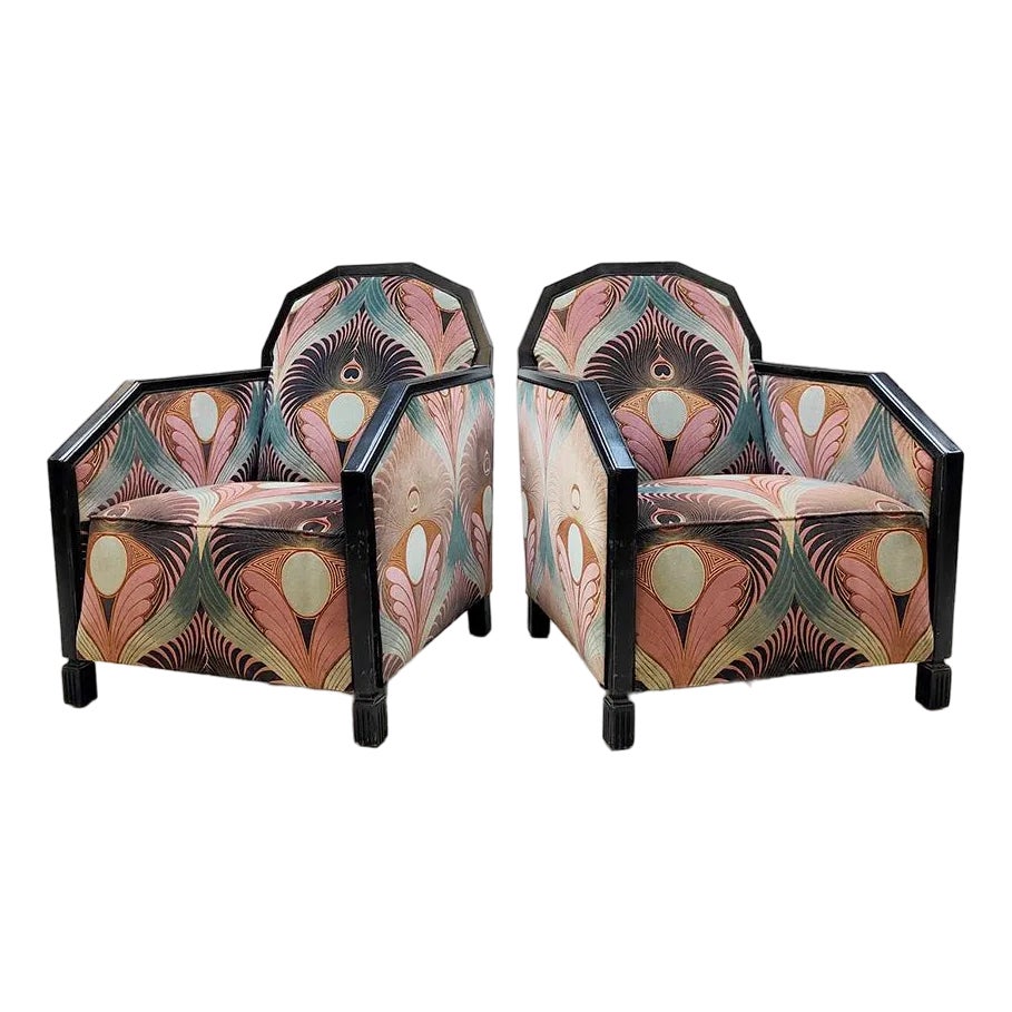 Set of Art Deco Patterned Club Chairs, 1930s | Chairish