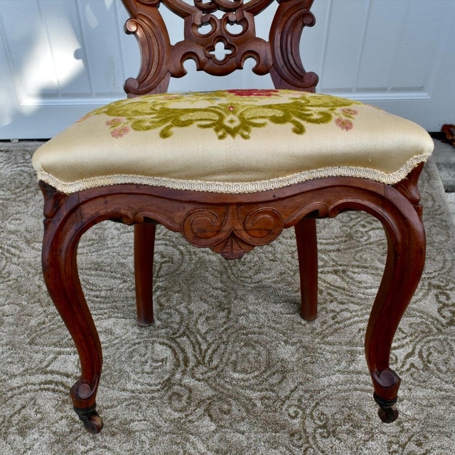Antique Victorian Belter Style Carved Walnut Slipper Chair | Chairish