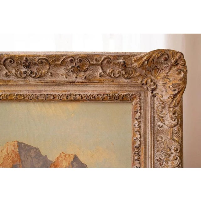 1950s Large Rustic Framed Landscape Painting of Mountain Cabin | Chairish