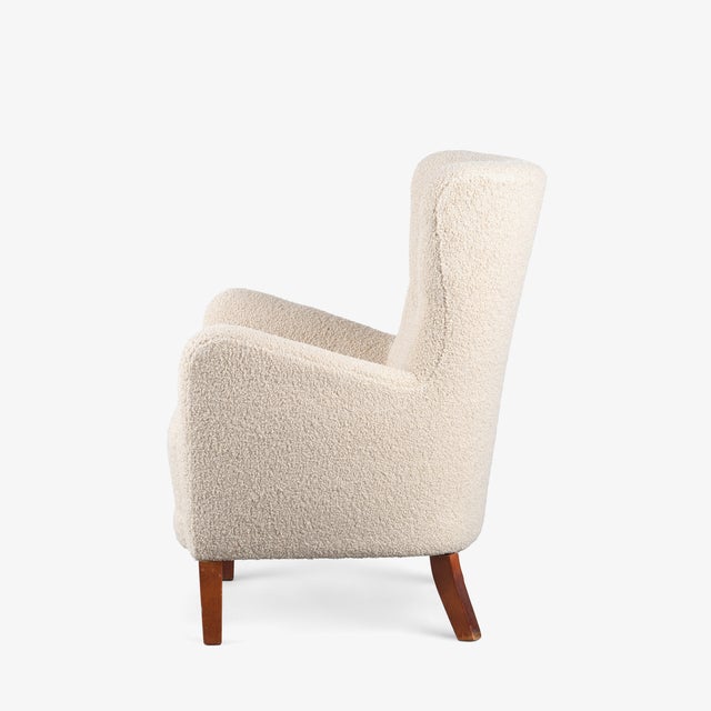 1940s Danish Wing Chair in the Style of Fritz Hansen in Faux Shearling ...