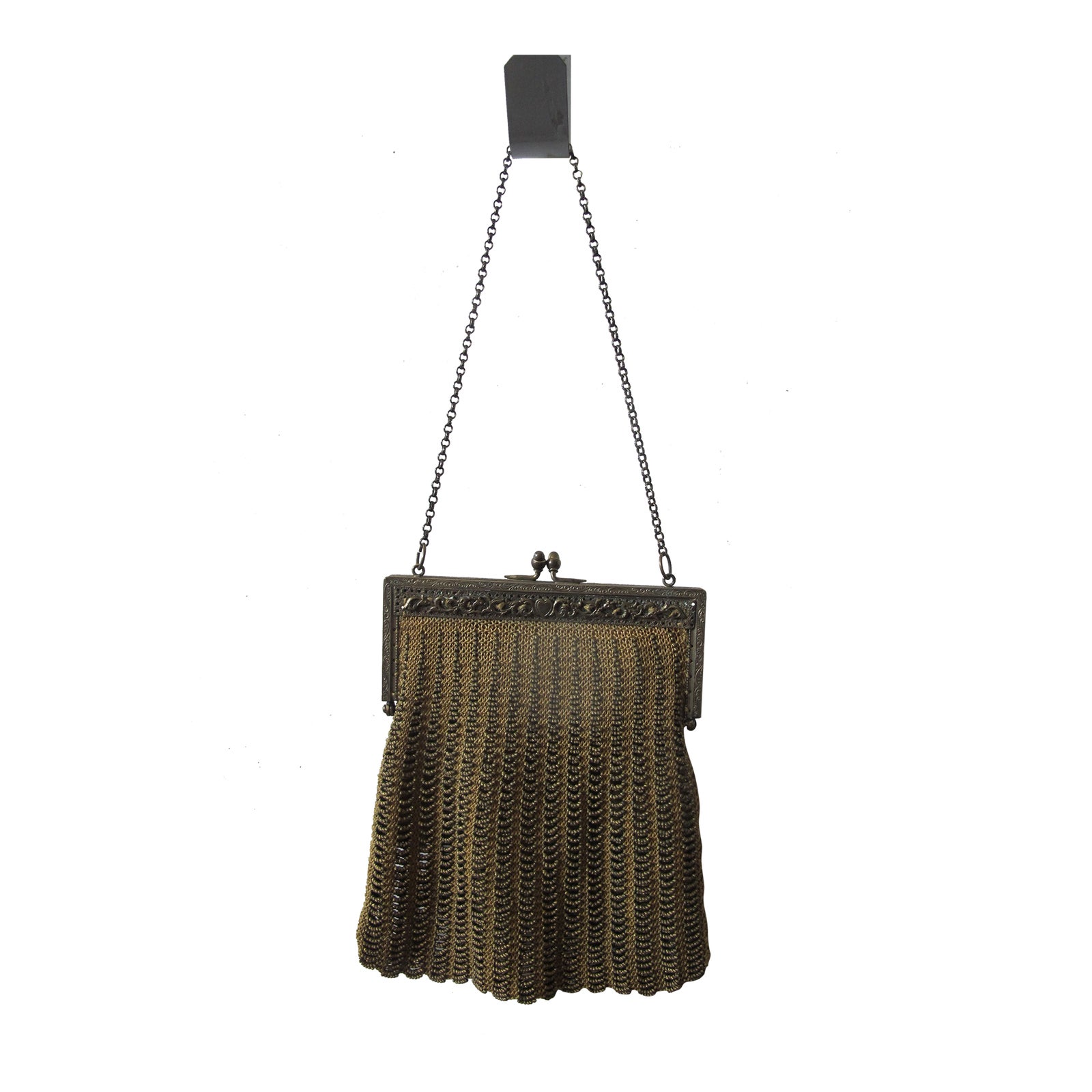 Vintage Beaded Gold Mesh Steel Frame With Heart Design Bag | Chairish