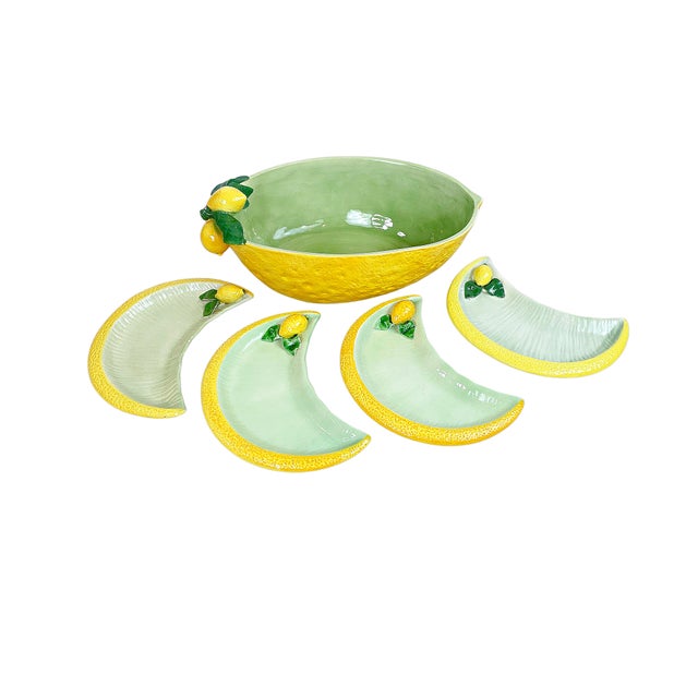 1970s Italian Majolica Lemon Plates & Bowl Set- 5 Pieces | Chairish