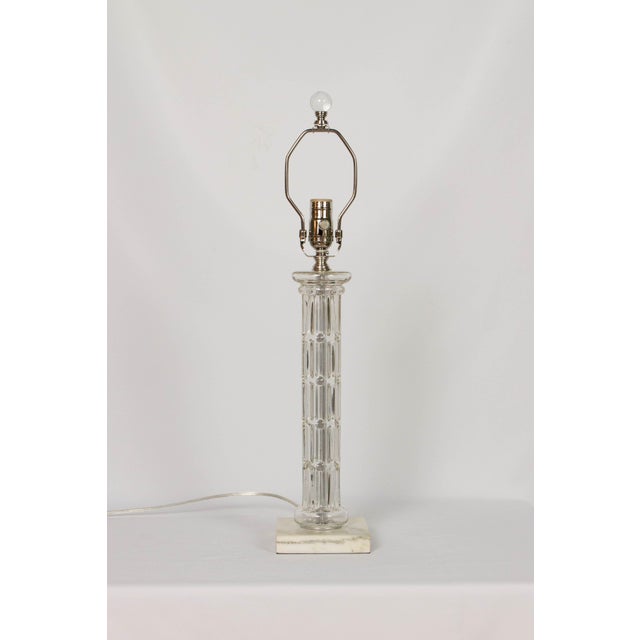 Mid 20th Century Glass Column Lamp With White Marble Base | Chairish