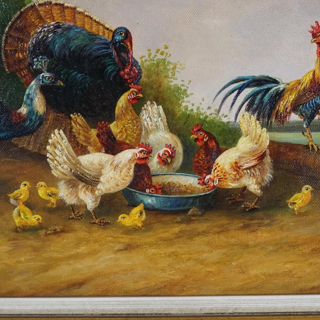 Early 20th Century Signed German Oil Painting Farm Landscape Poultry ...