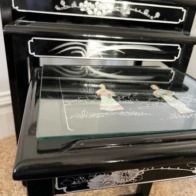 Mid-Century Chinese Hand-Painted Nesting Tables With Glass Tops, Set of ...