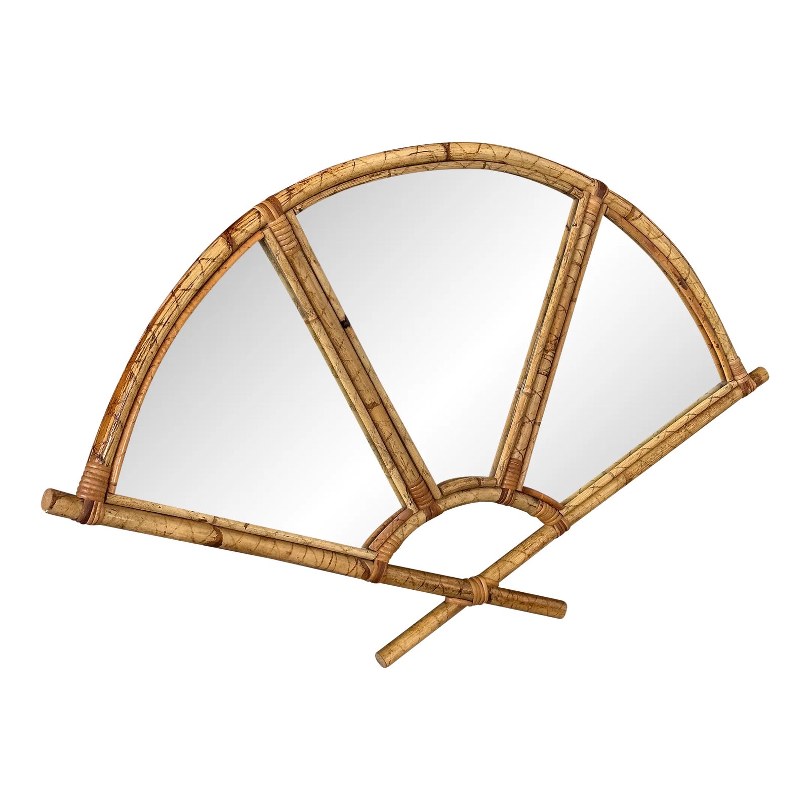 Mid-20th Century Italian Rattan Fan Wall Mirror | Chairish