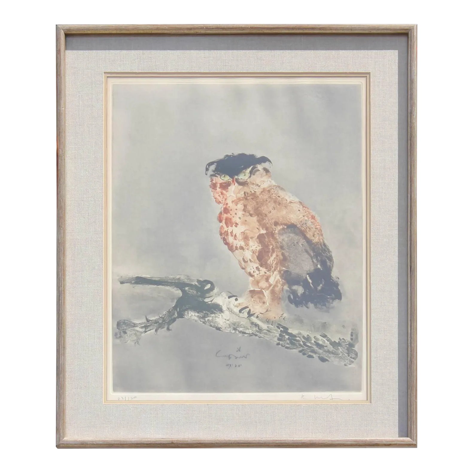 Kaiko Moti Owl On Branch Print Edition 92/120 1972 | Chairish