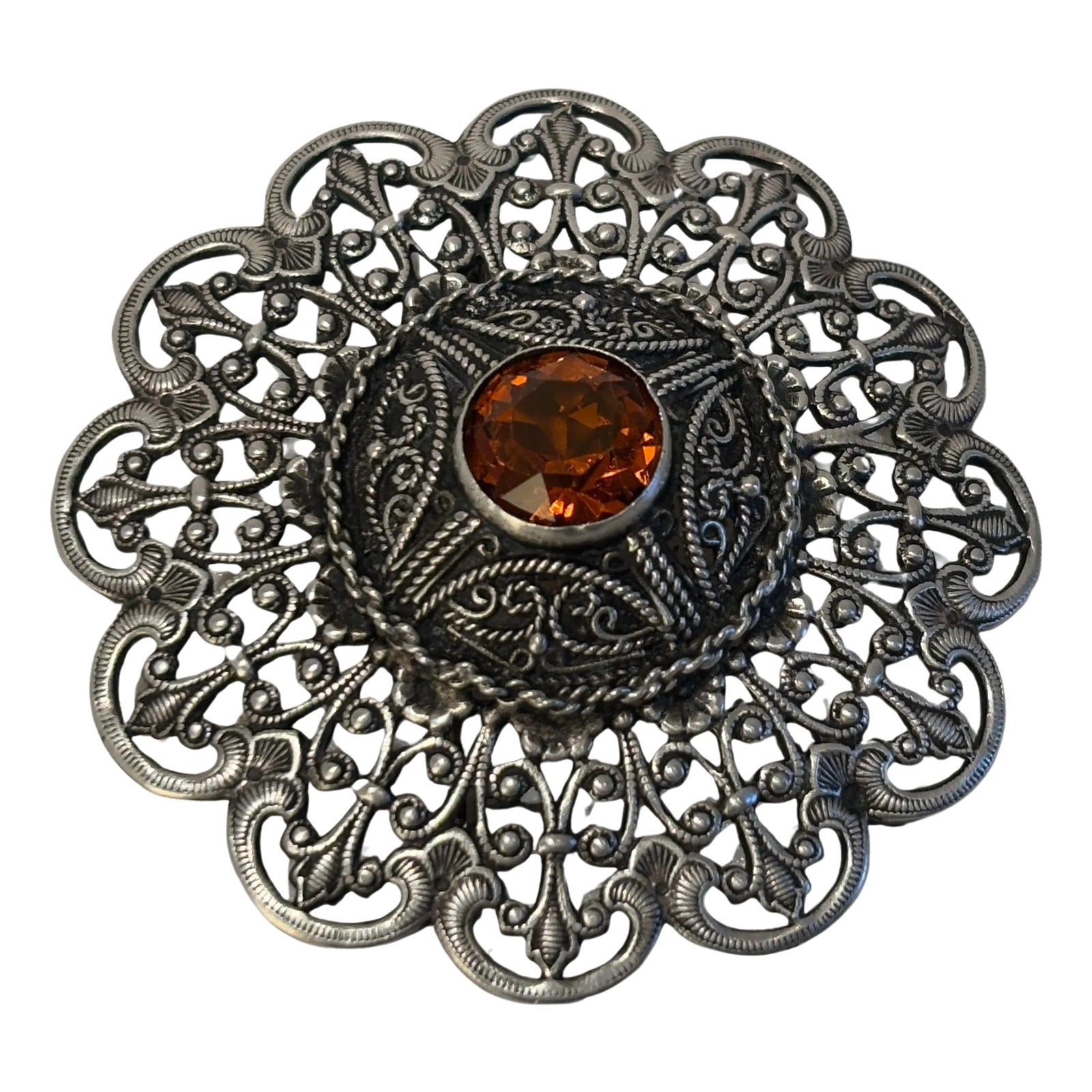 Ottoman Style Turkish Silver Brooch or Veil Pin with Moorish Filigree ...