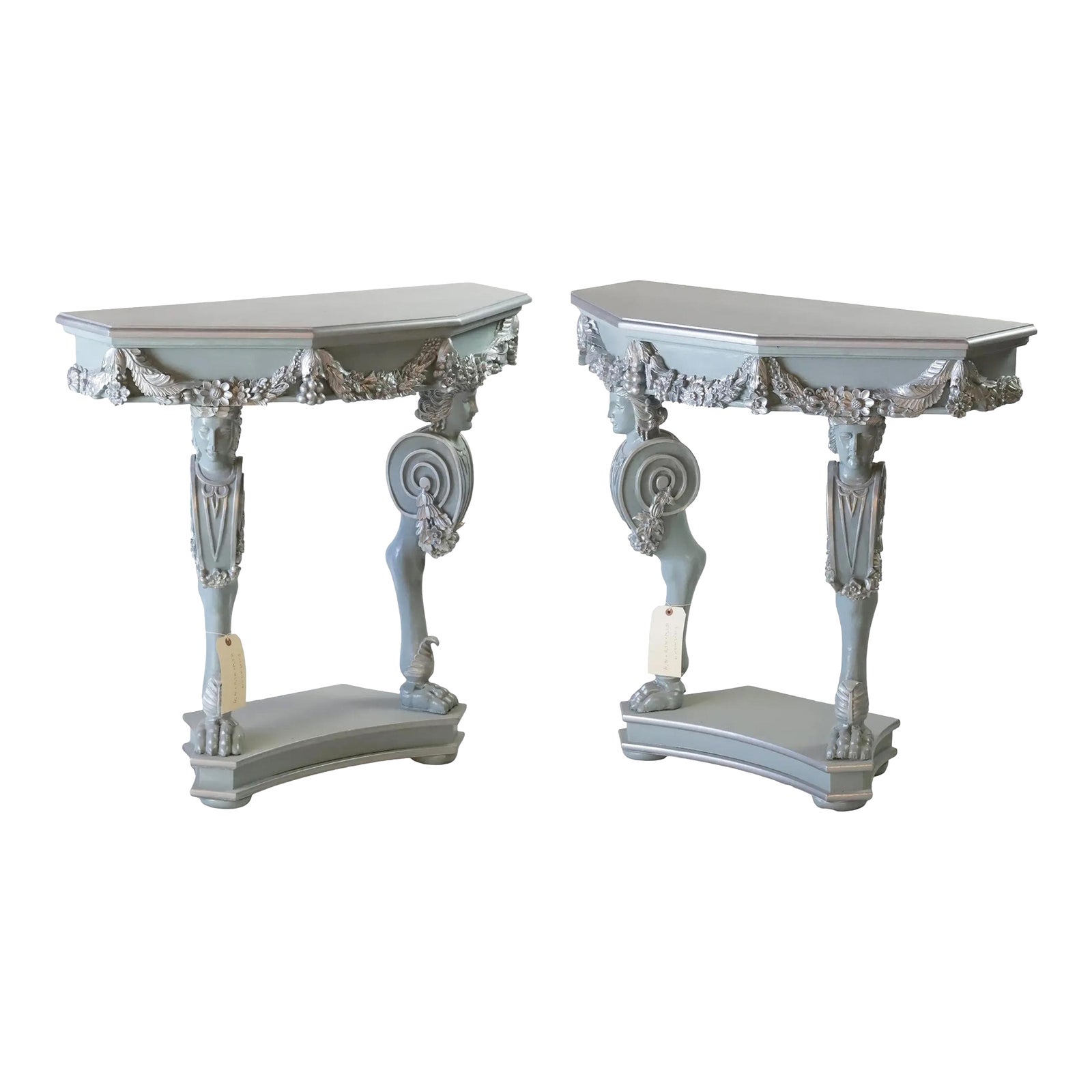 Pair of Vintage Silver and Gray Rococo-Style Side Tables/Console Tables ...