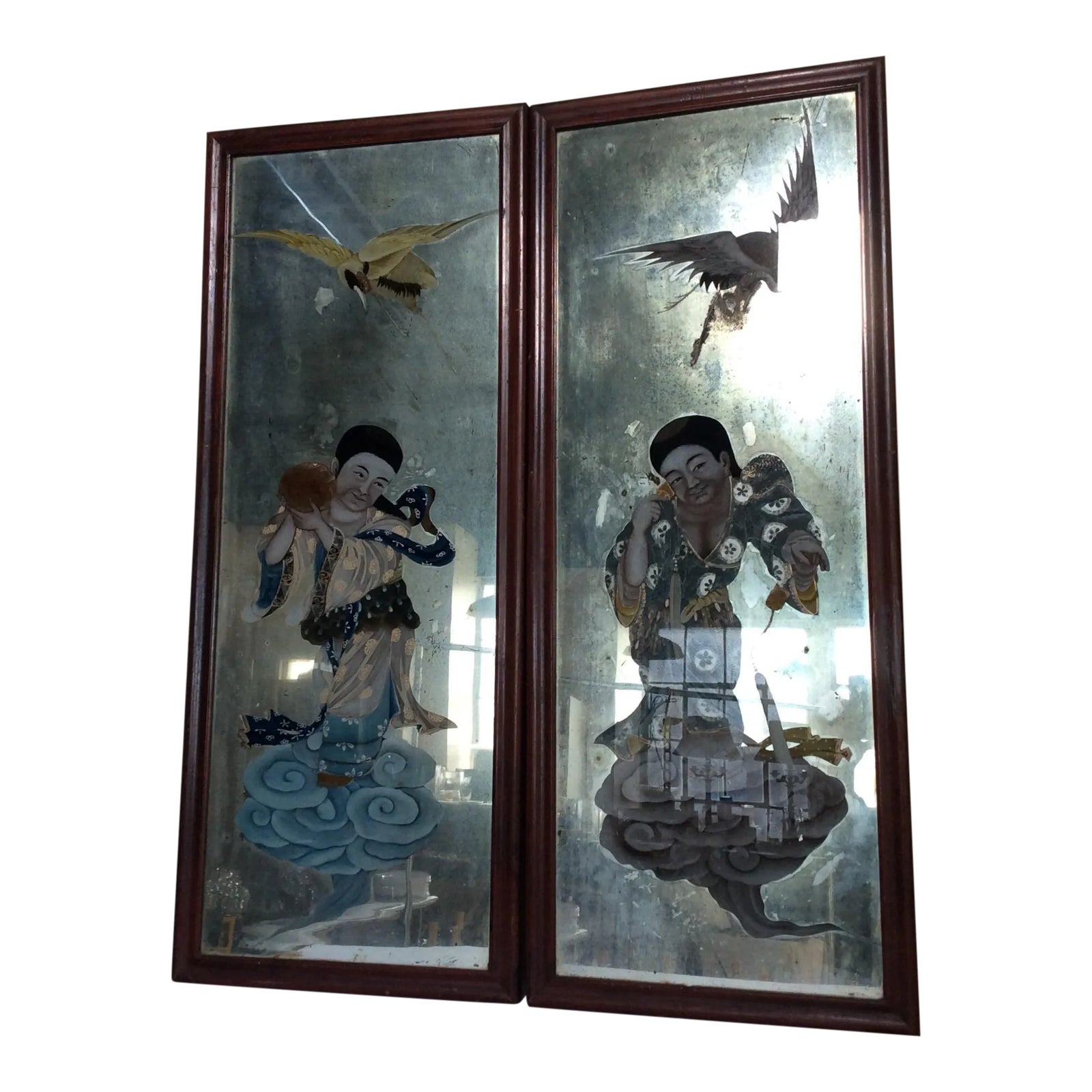 Mirror Backed Chinese Export Paintings - A Pair | Chairish