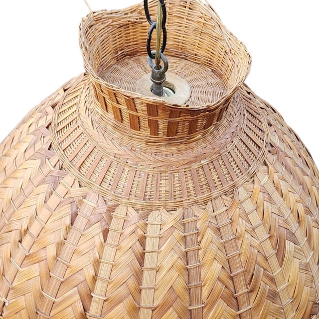 Vintage Wicker Boho Chic Coastal Basket Hanging Swag Pendant Light ...