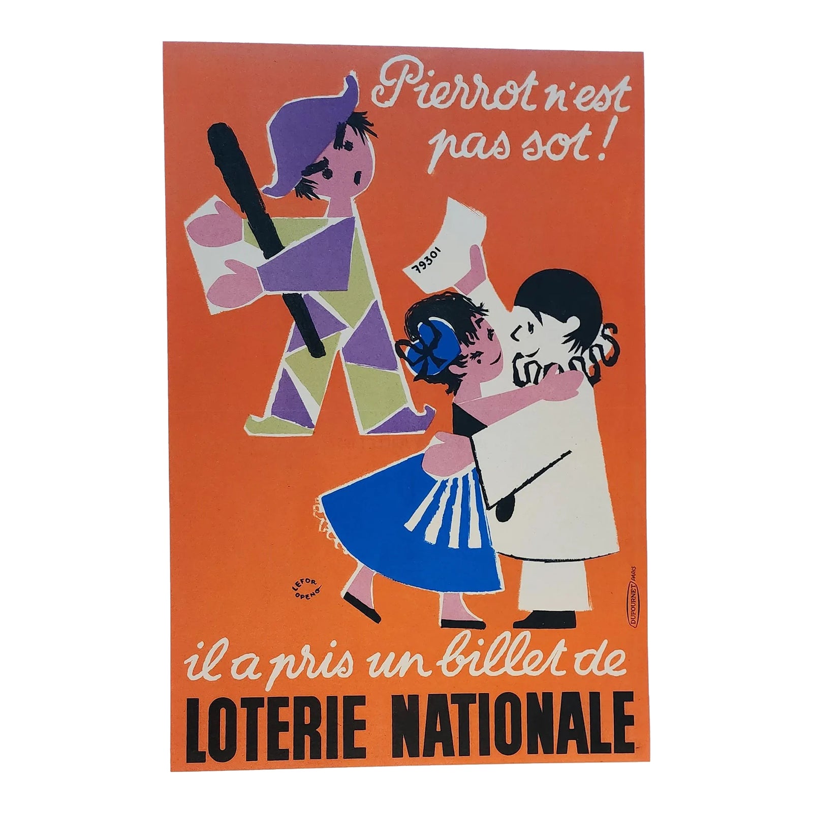 1957 French Lottery Poster, Linen Backed | Chairish