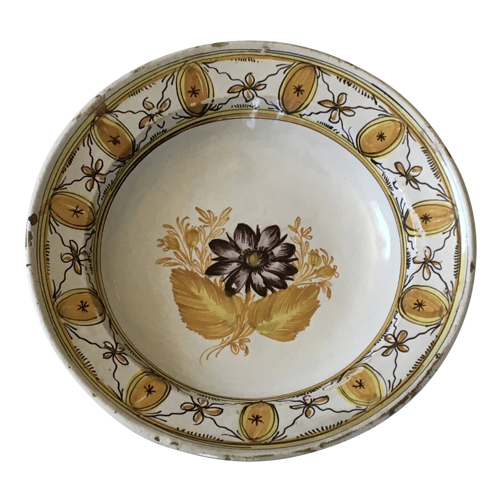 Mid to Late 1800s Belgian Hand Painted Ceramic Pottery Bowl | Chairish