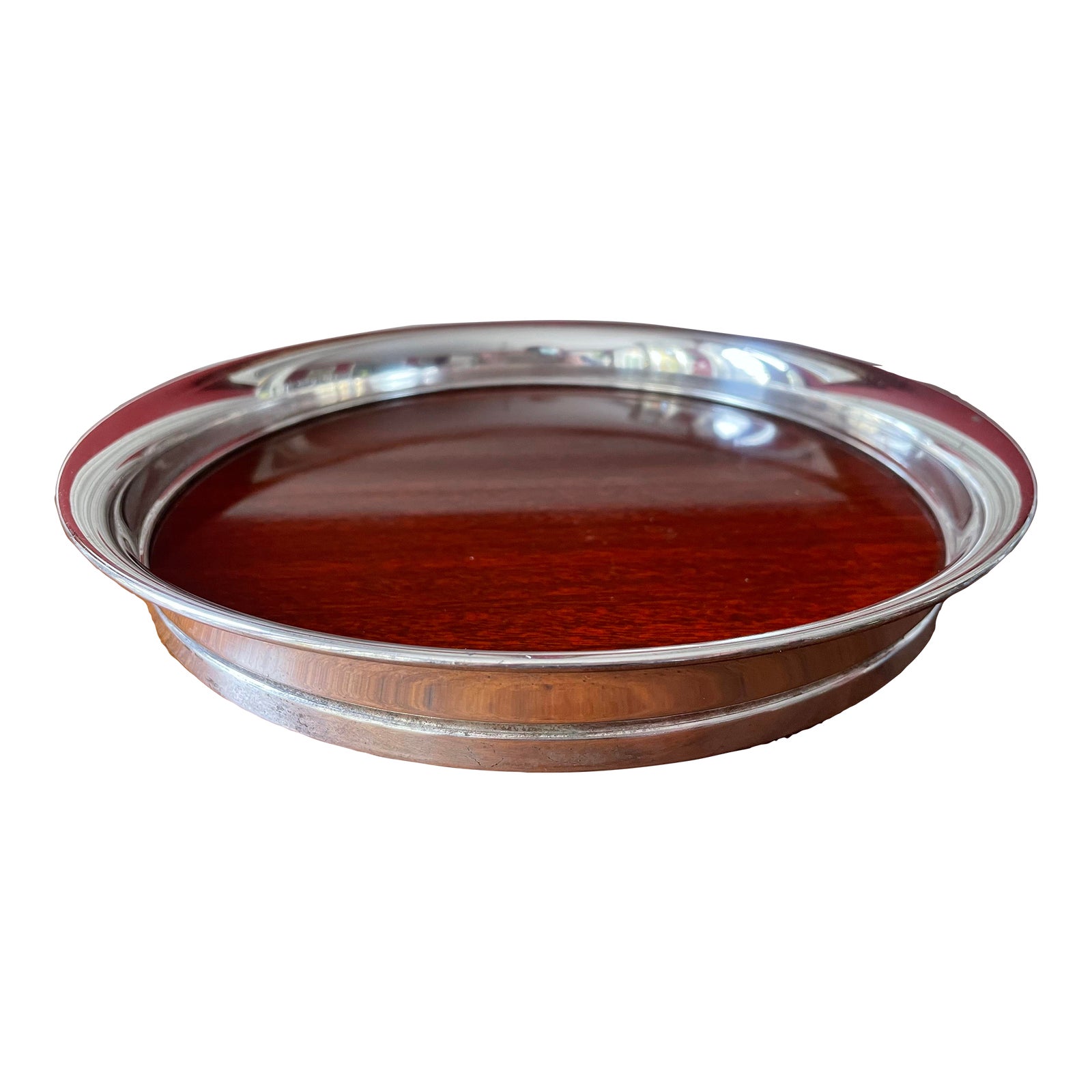 Mid Century Silver Rim Bar Tray | Chairish