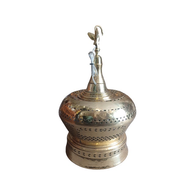 Vintage Large Brass Turkish Hand Hammered Brazier Pendant Light | Chairish