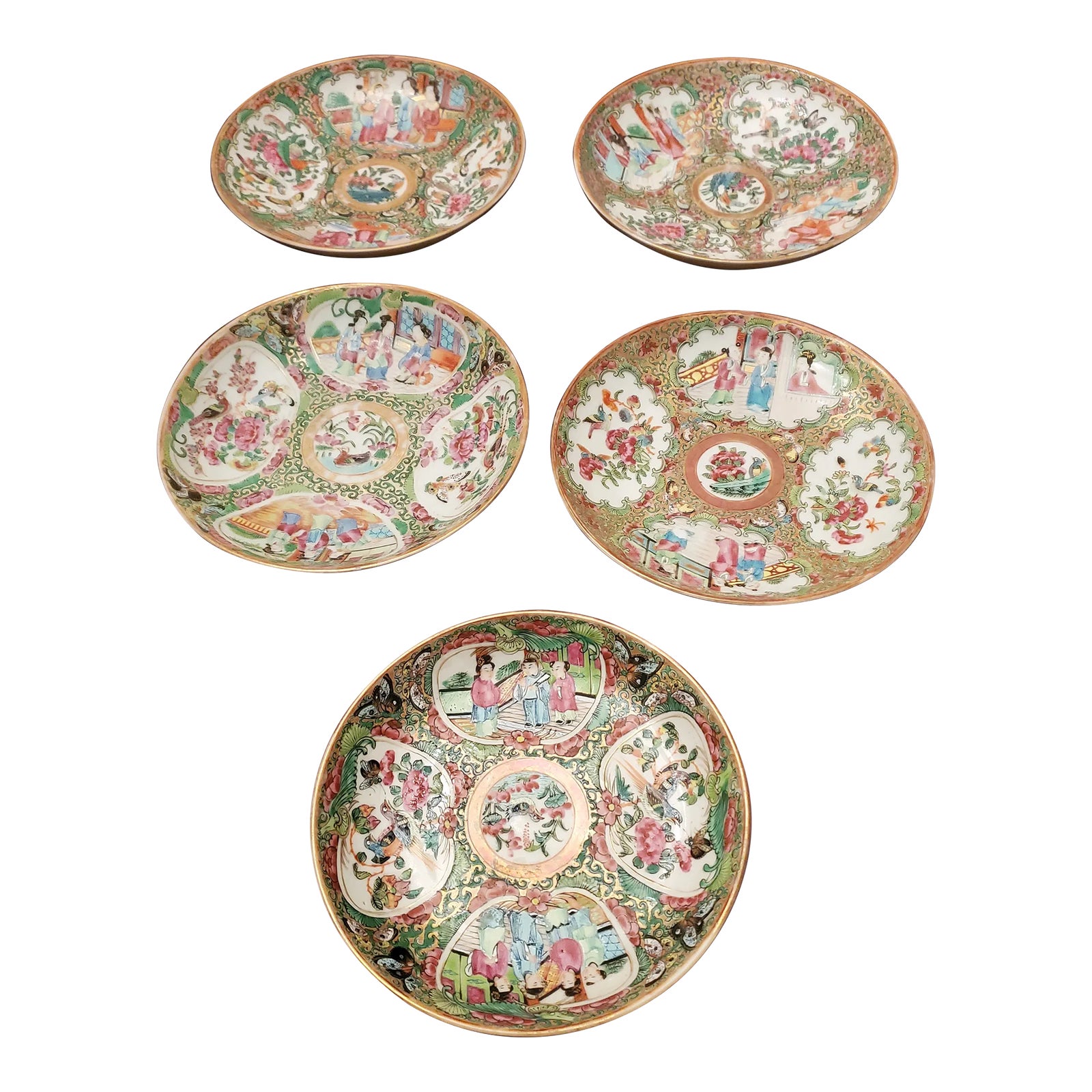 Set of Five Antique Chinese Porcelain Assorted Plates | Chairish